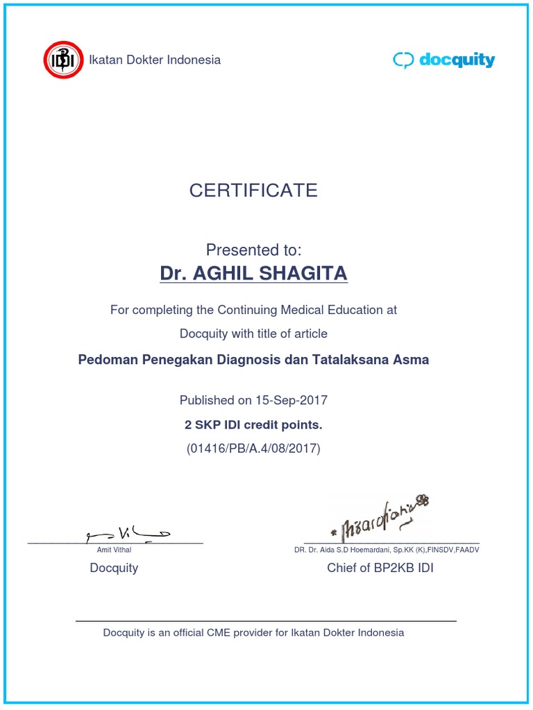 Certificate of CME Completion for Dr. Shagita | PDF
