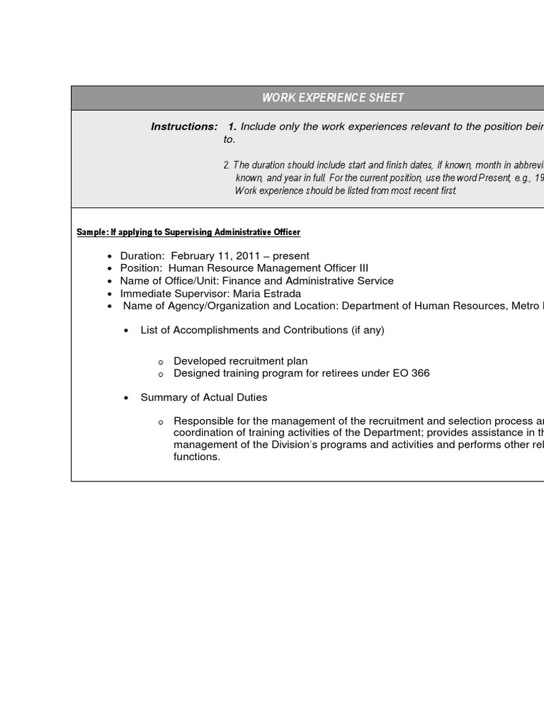 Work-Experience-Sheet-CS-Form-No.-212 2 | PDF | Human Resources ...