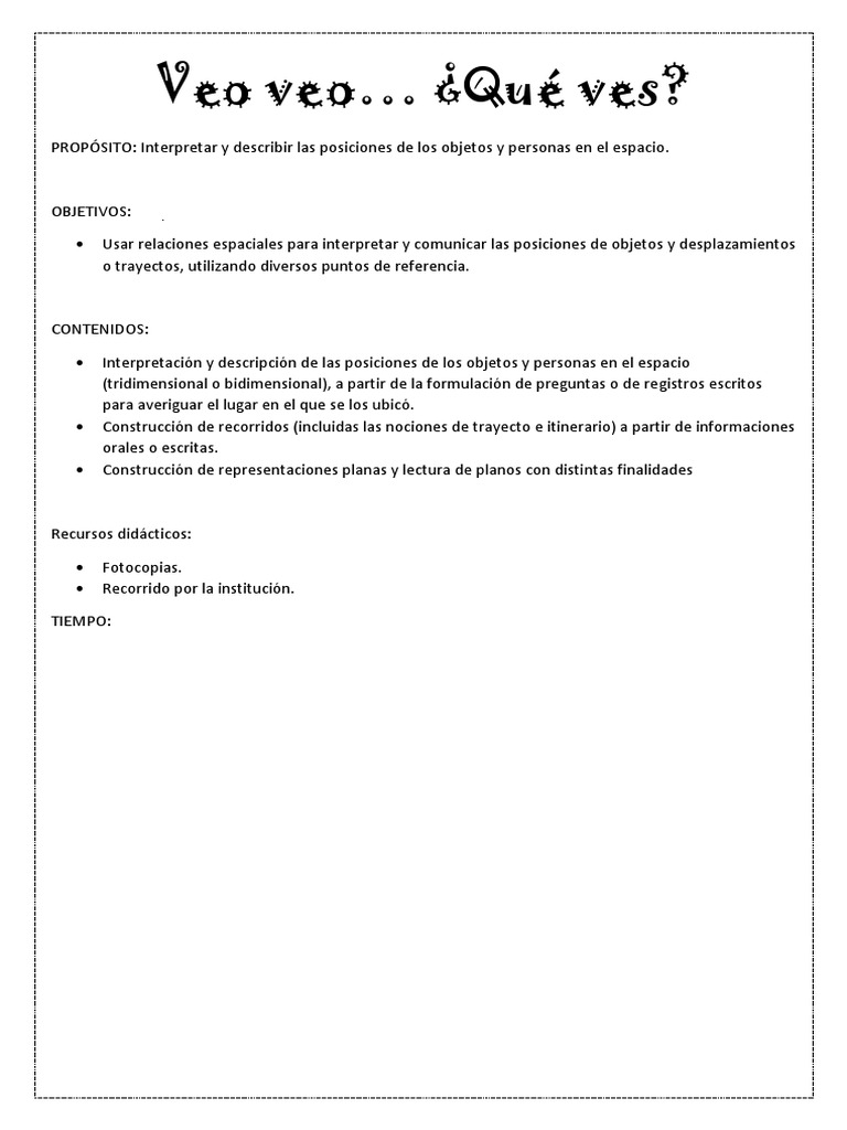 Veo Veo | PDF | Salón de clases