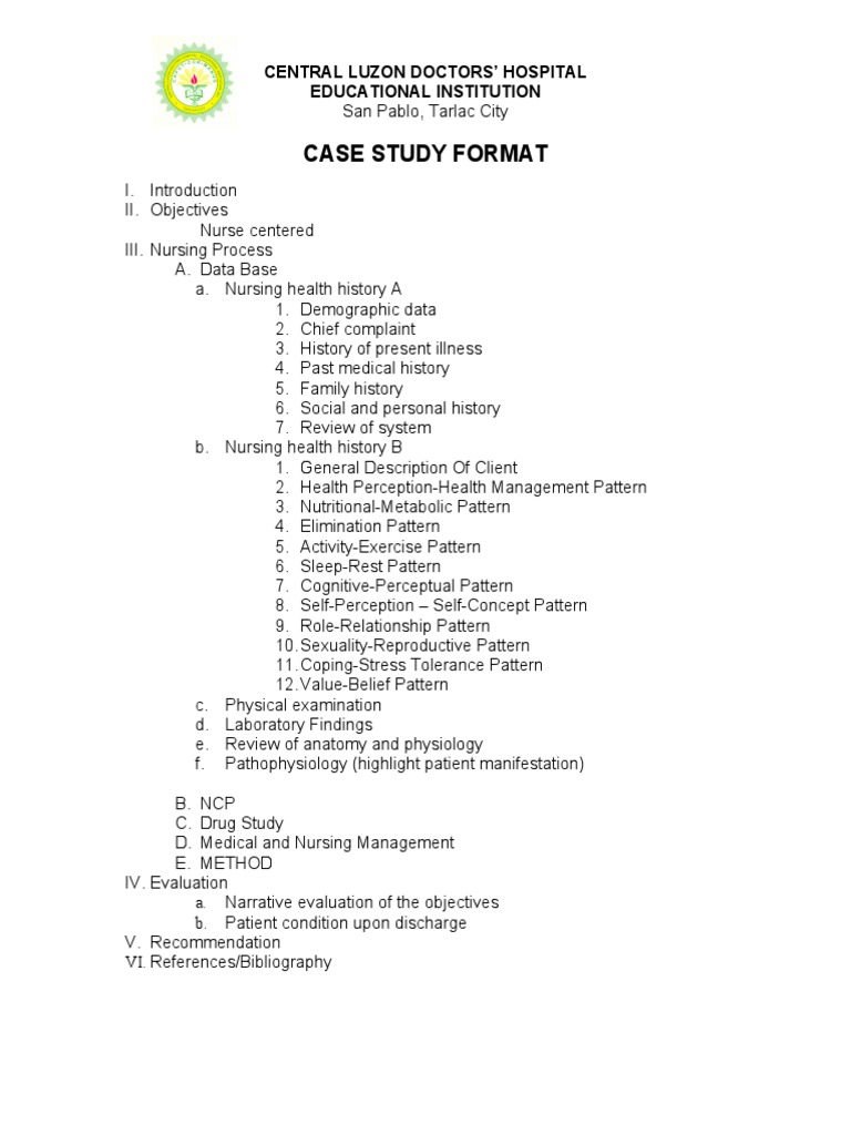 Case Study Format: Central Luzon Doctors' Hospital Educational ...