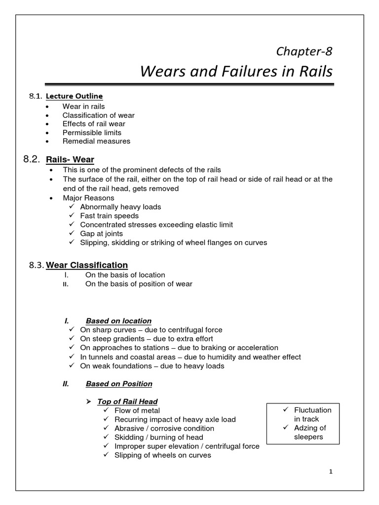 Wears and Failures in Rails: Chapter-8 | PDF | Track (Rail Transport) | Rail Transport