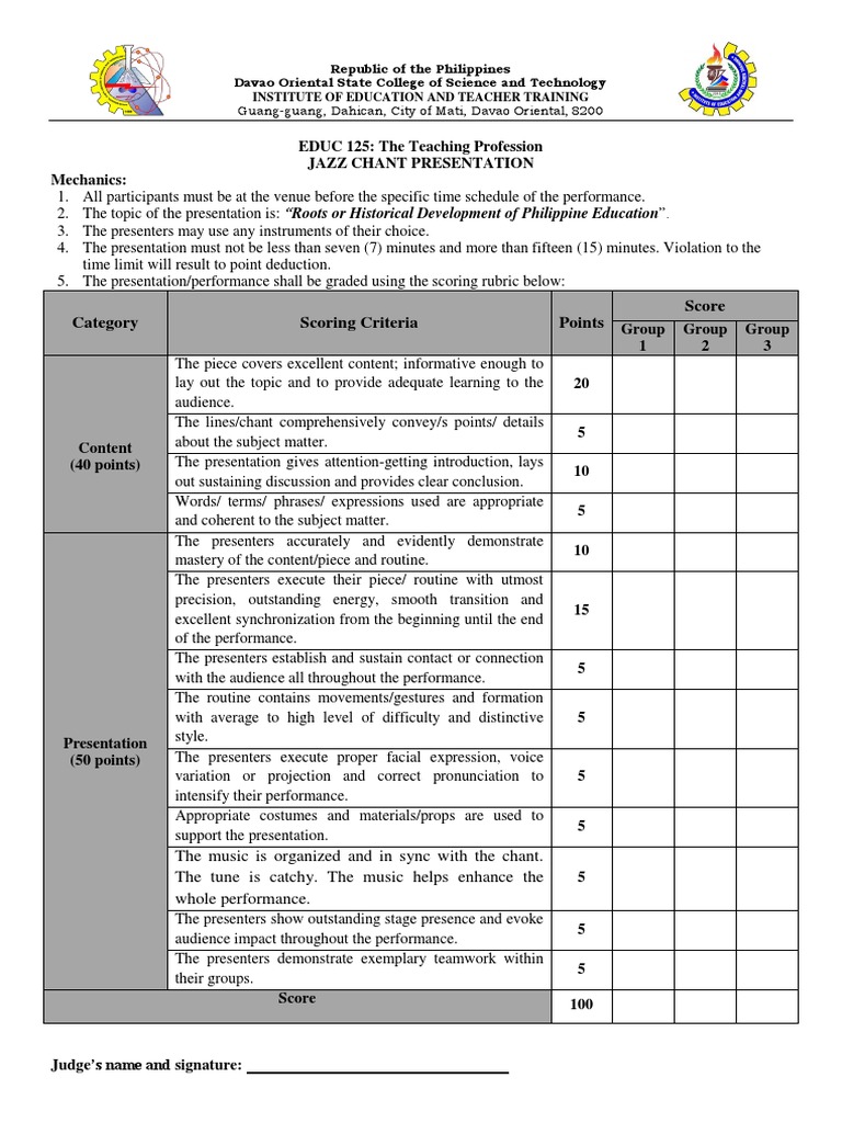 Rubric For Jazz Chant | PDF | Rubric (Academic) | Psychology