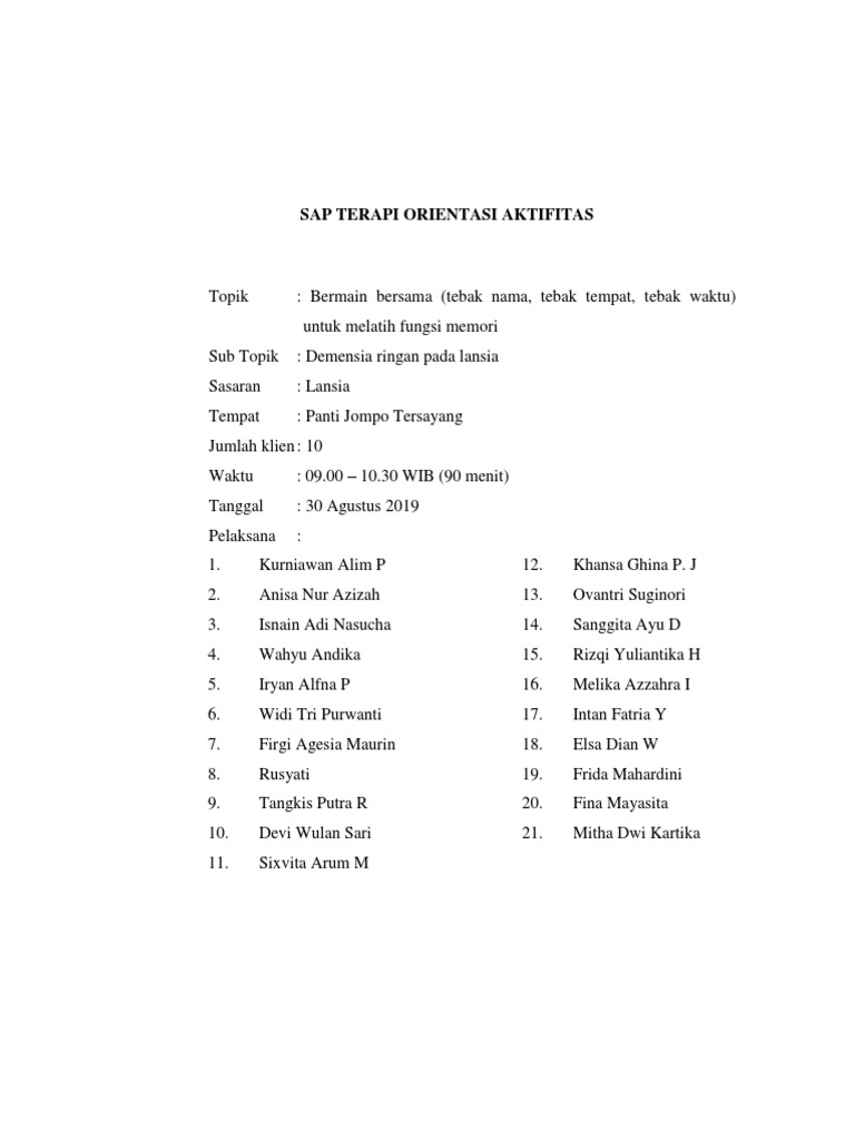 Sap Terapi Orientasi Aktifitas | PDF