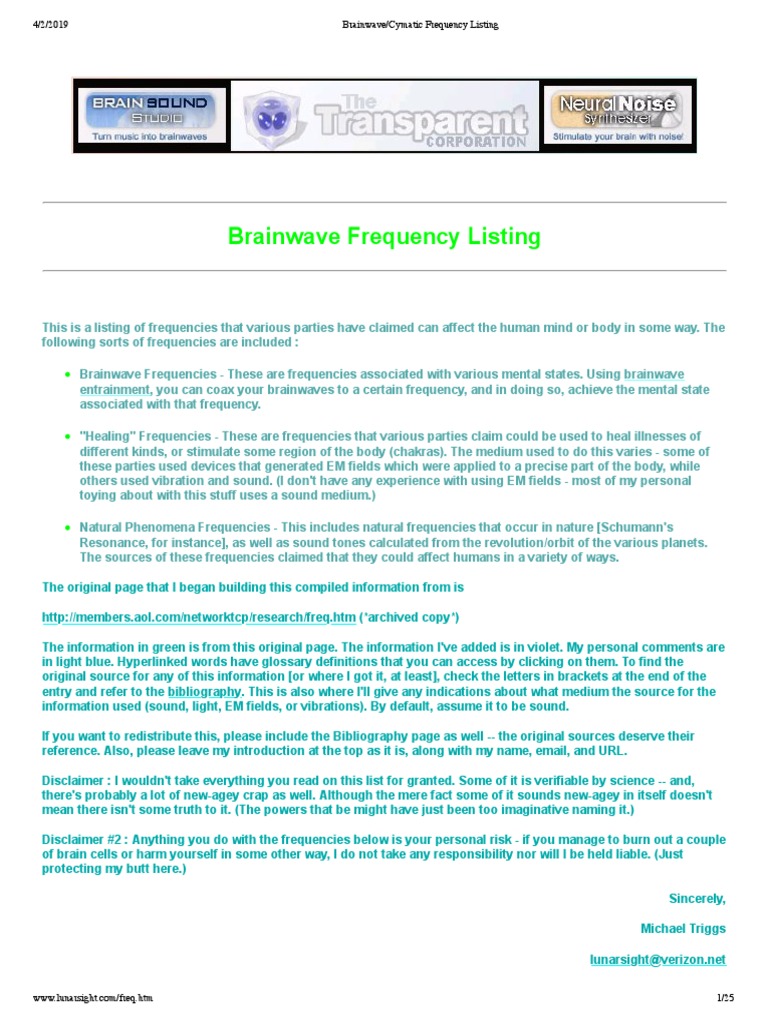 Brainwave - Cymatic Frequency Listing | PDF | Electroencephalography ...