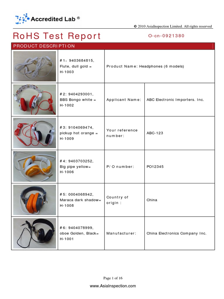 Lab Testing Report - RoHS | PDF | Materials | Metals