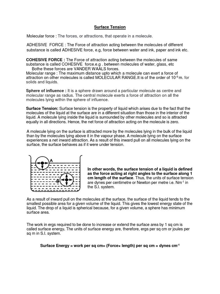 Molecular Forces and Surface Tension Explained | PDF | Surface Tension ...