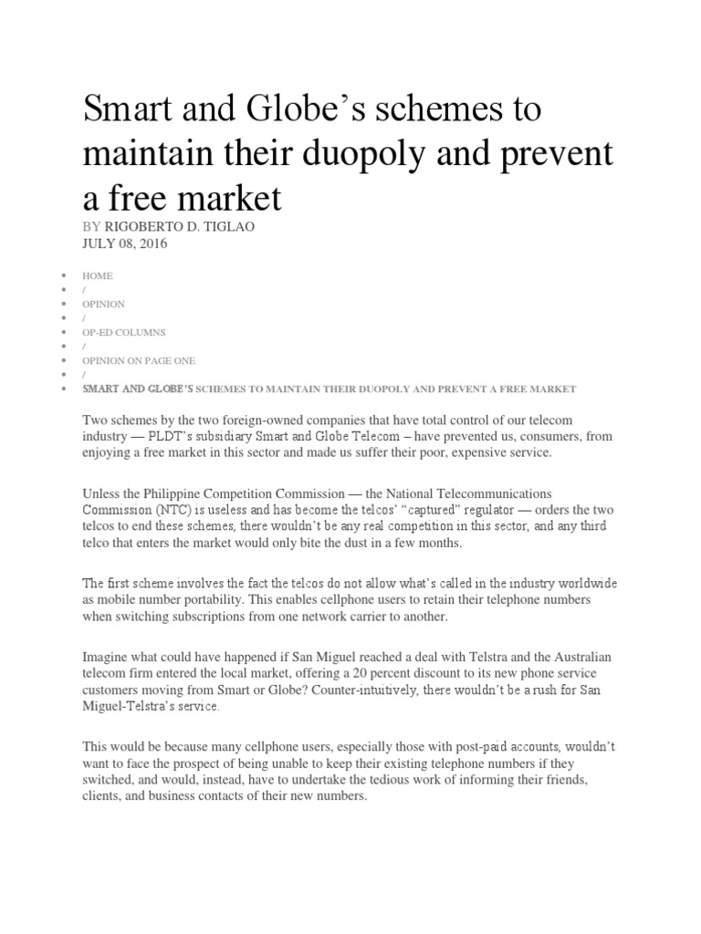 Smart and Globe's Schemes To Maintain Their Duopoly and Prevent A Free ...