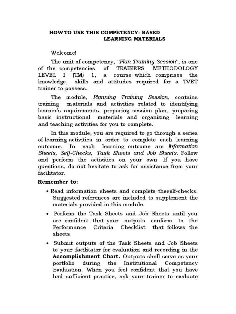 How To Use This Competency-Based Learning Materials: Sheets, Self ...