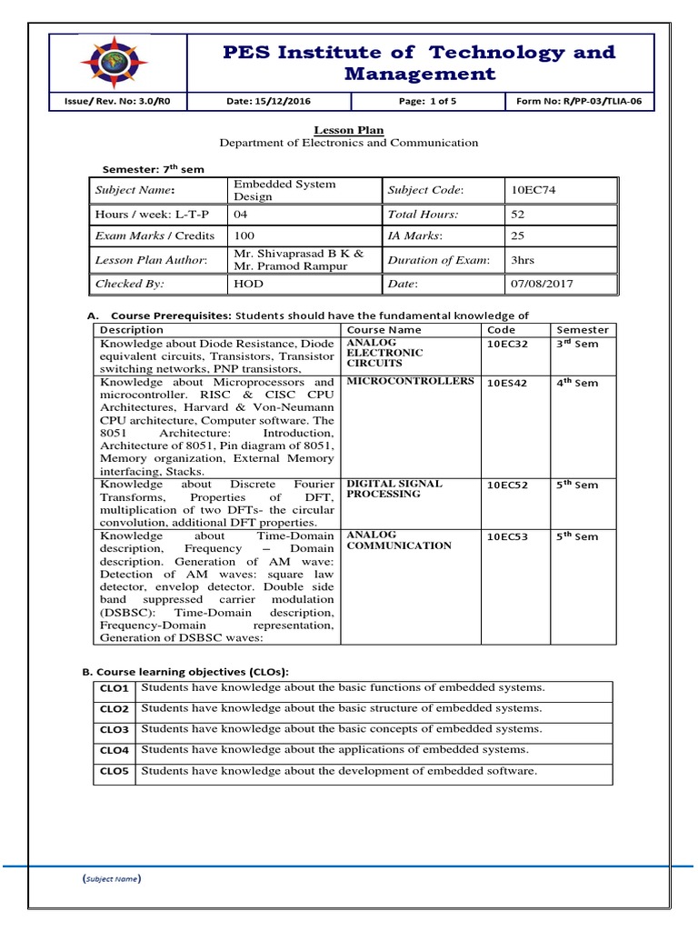 Esd Lesson Plan | PDF | Random Access Memory | Embedded System