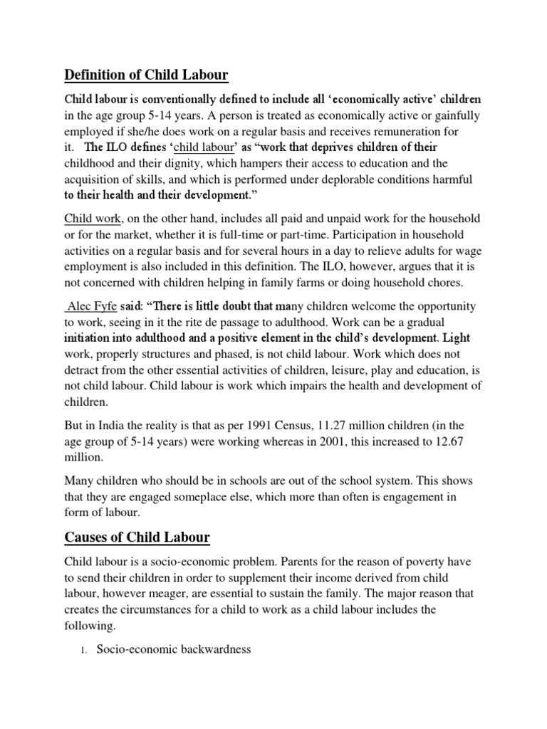 Definition of Child Labour | PDF | Child Labour | Labour Economics