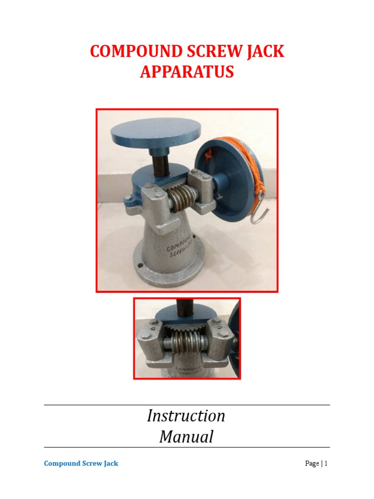 Compound Screw Jack Apparatus: Instruction Manual | PDF | Gear | Machines
