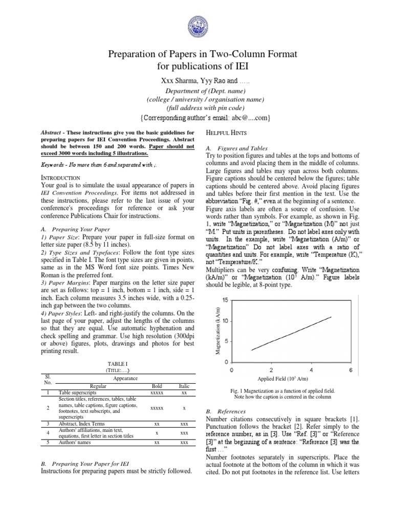 Preparation of Papers in Two-Column Format For Publications of IEI ...