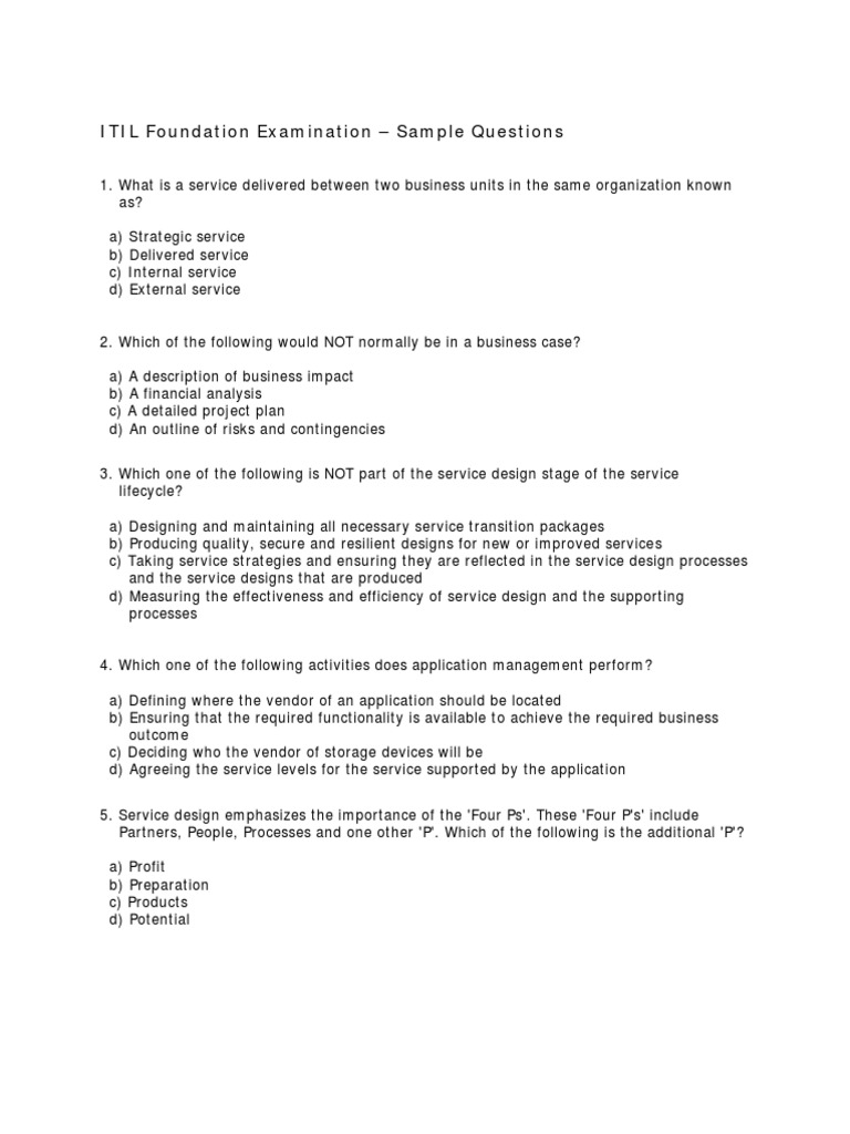 Providing Effective ITIL Study Materials: A Sample Exam with Questions ...