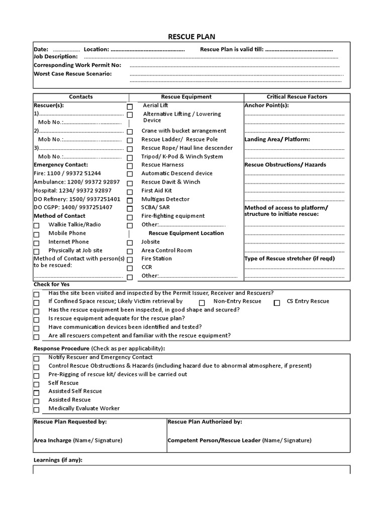 Rescue Plan Template | PDF | Safety | Emergency Management