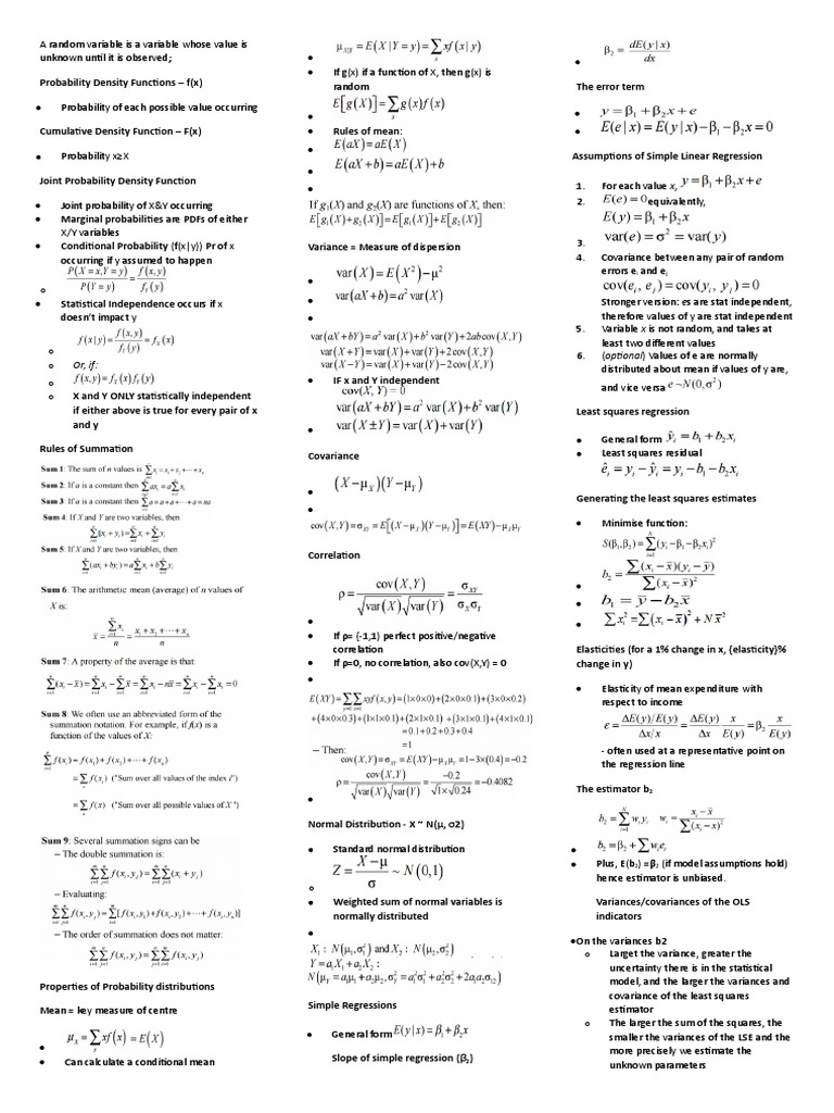 Chaeat Sheet Econometrics | PDF | Heteroscedasticity | Regression Analysis