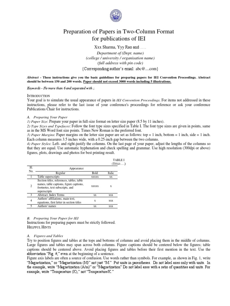 IEI Two-Column Paper Preparation Guide | PDF | Typefaces | Bracket