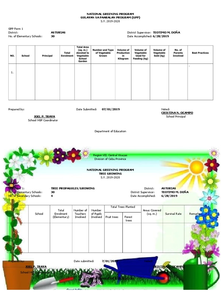 Asturias Central School's Comprehensive Report on the National Greening ...