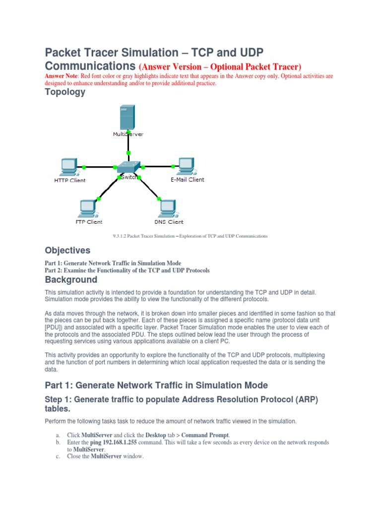 CCNA Network Traffic TCP and UDP | PDF | Transmission Control Protocol | Port (Computer Networking)