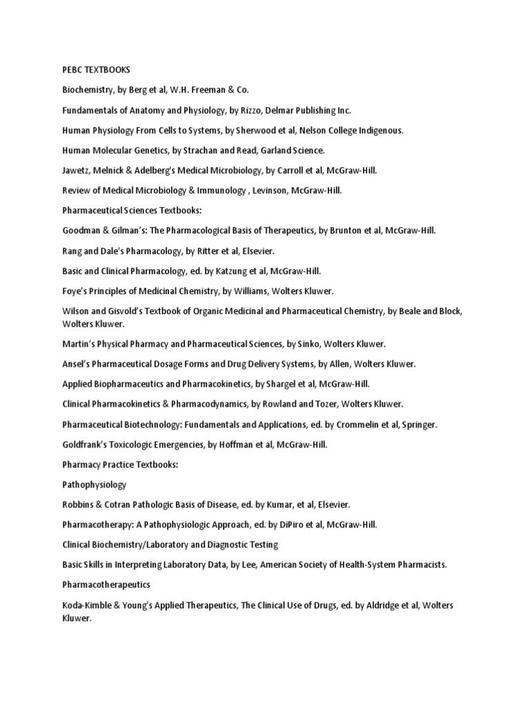 Pebc Textbooks | PDF | Pharmacy | Pharmacology