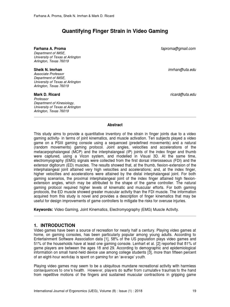 Finger Strain Analysis in Video Gaming | PDF | Hand | Thumb