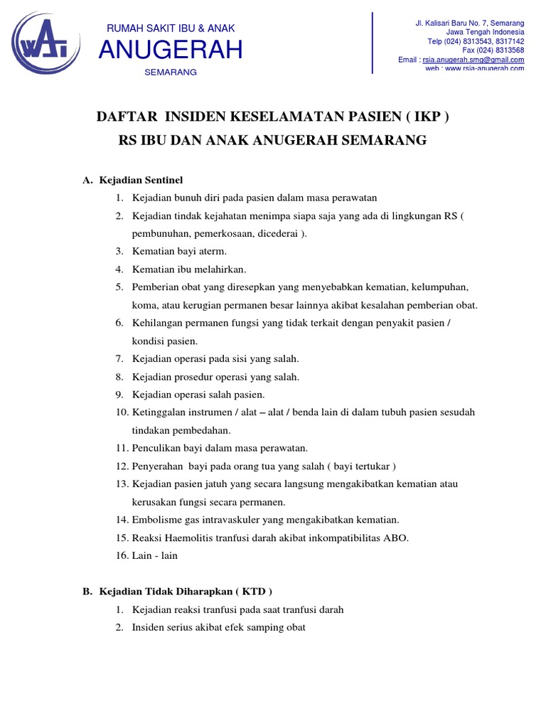 Klasifikasi Insiden Keselamatan Pasien | PDF