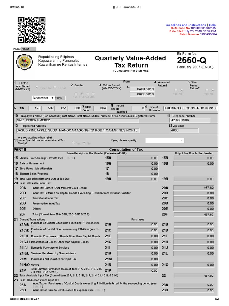 Quarterly Value-Added Tax Return | PDF | Value Added Tax | Services ...