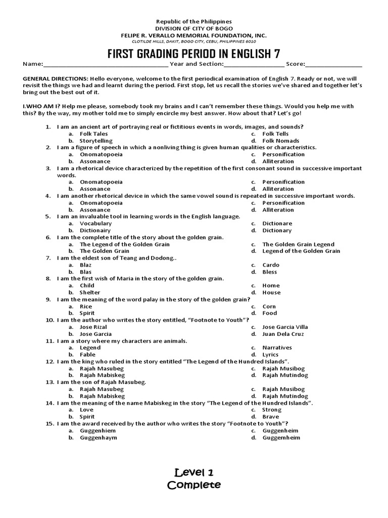 First Grading Period in English 7 | PDF | Human Communication | Semiotics