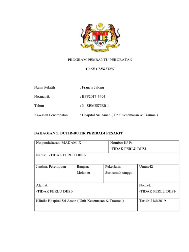 Case Clerking: Bahagian 1: Butir-Butir Peribadi Pesakit | PDF ...