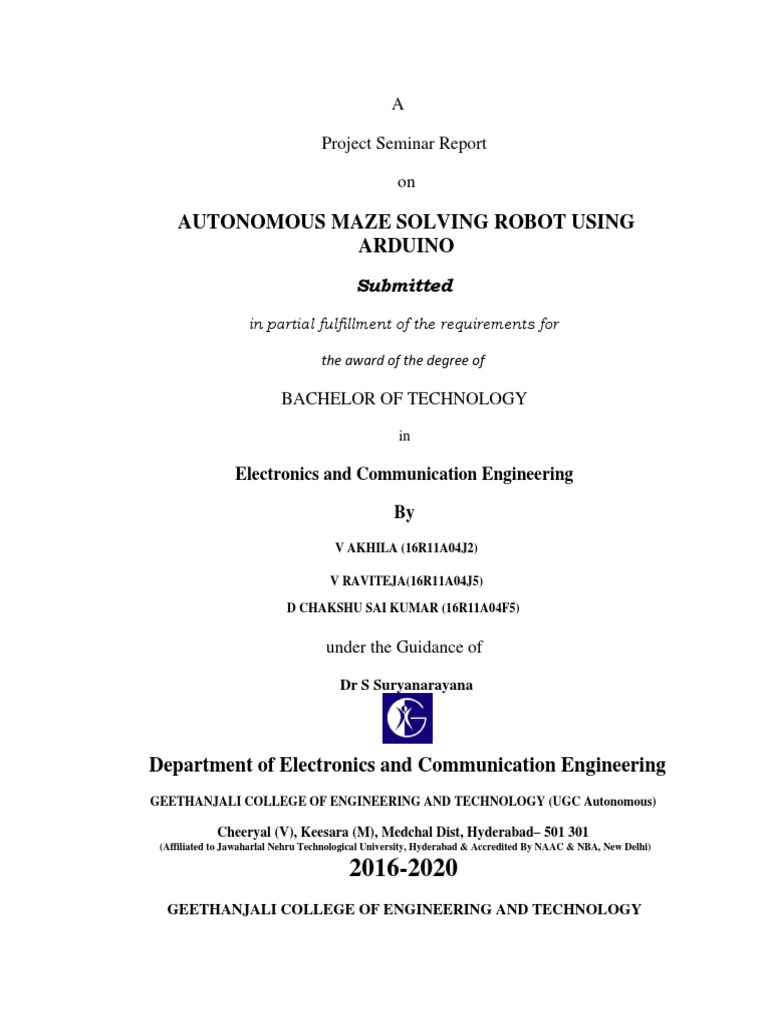 Autonomous Maze Solving Robot Using Arduino: A Project Seminar Report ...