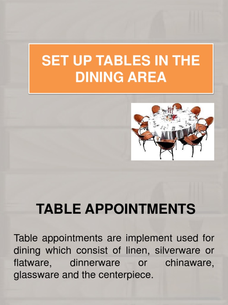Set Up Tables in The Dining Area | PDF | Tableware | Spoon