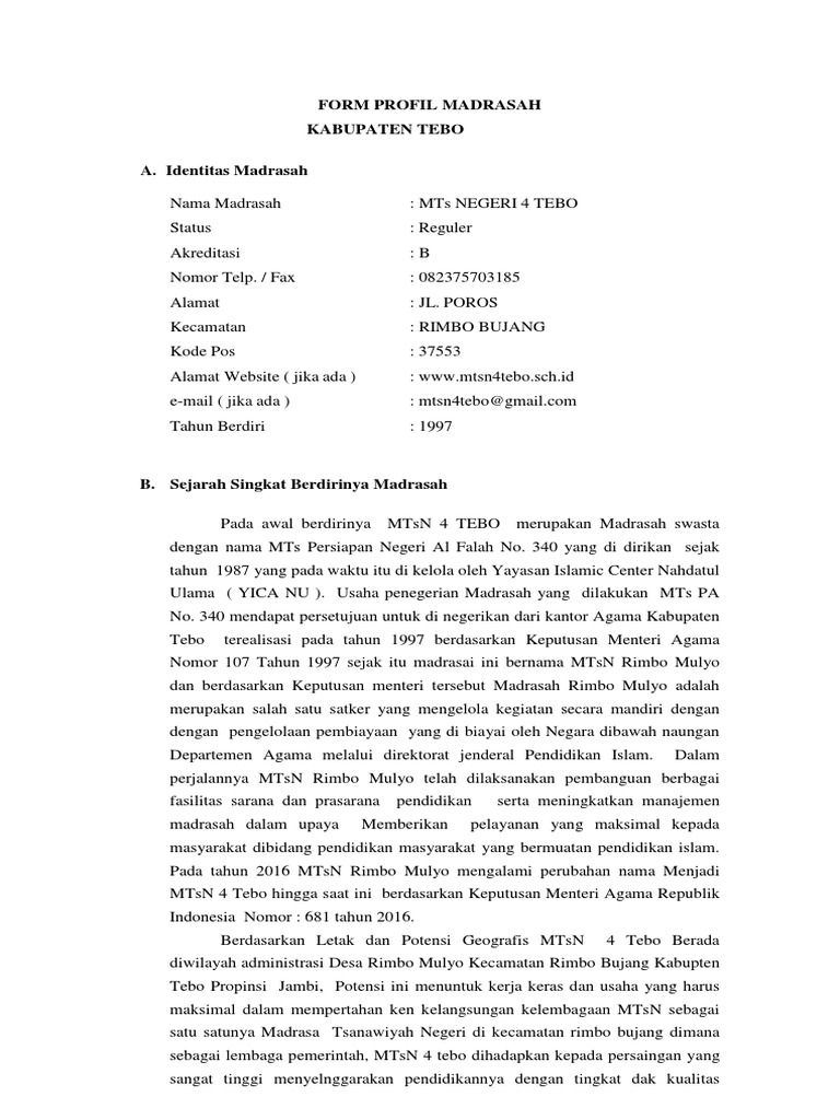 Profil MTs Negeri 4 Tebo | PDF