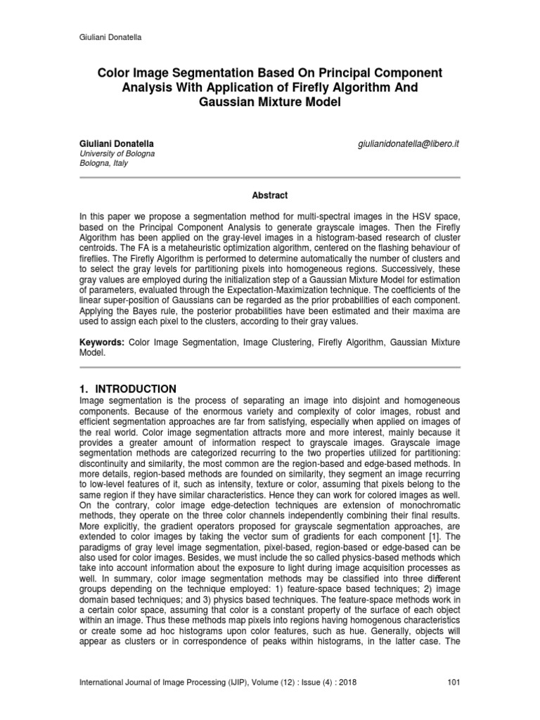 Color Image Segmentation Based On Principal Component Analysis With Application of Firefly ...