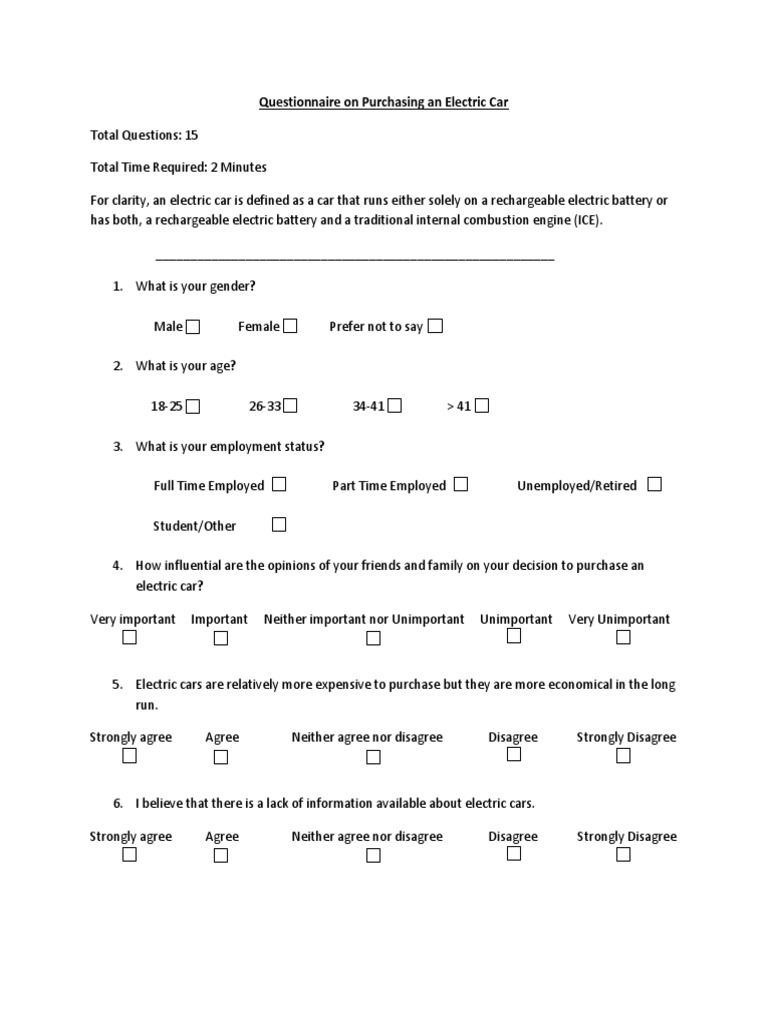 Questionnaire On Purchasing An Electric Car | PDF | Electric Power ...