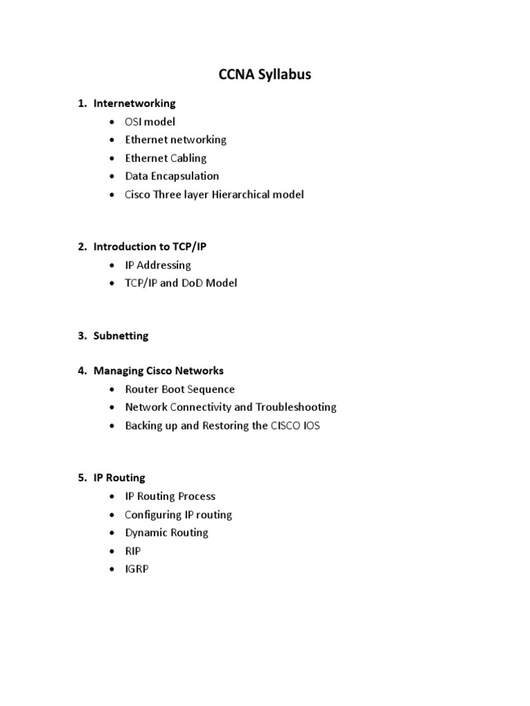 CCNA Syllabus: 1. Internetworking | PDF