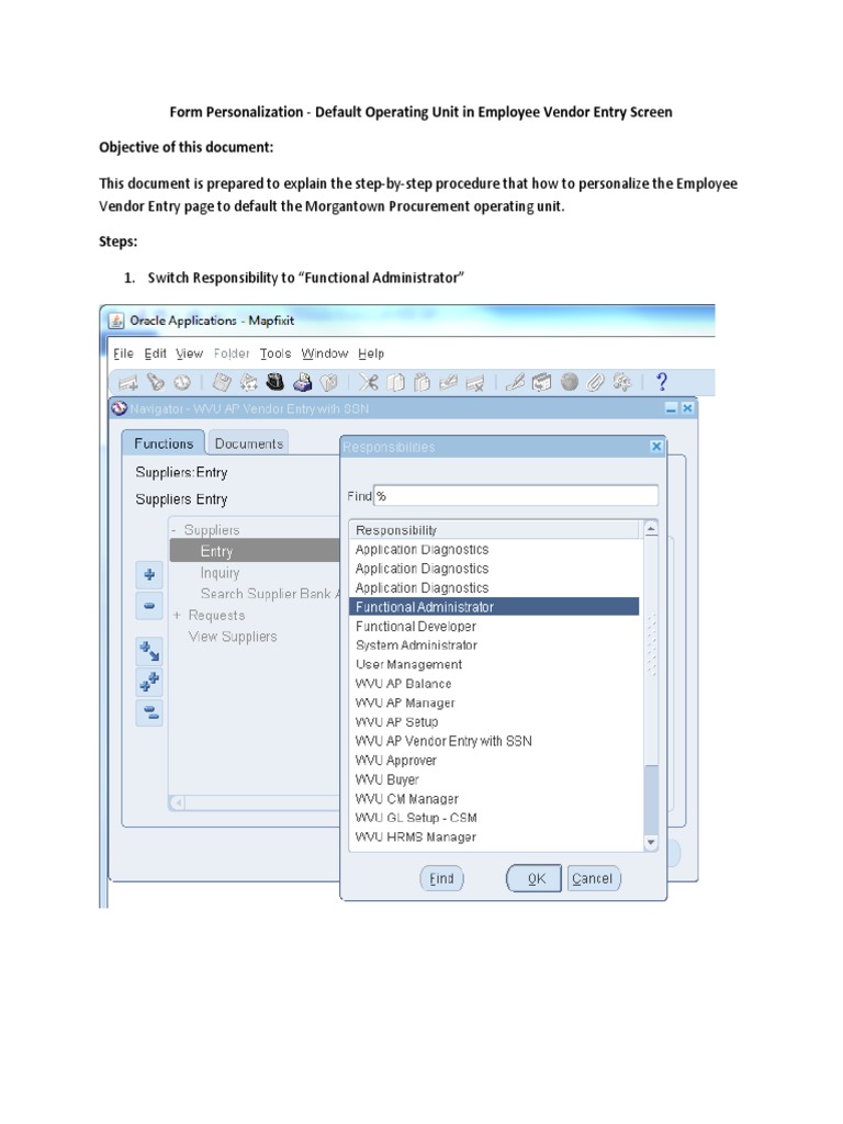 Oracle - R12 Default OU in Employee Vendor Entry Screen | PDF
