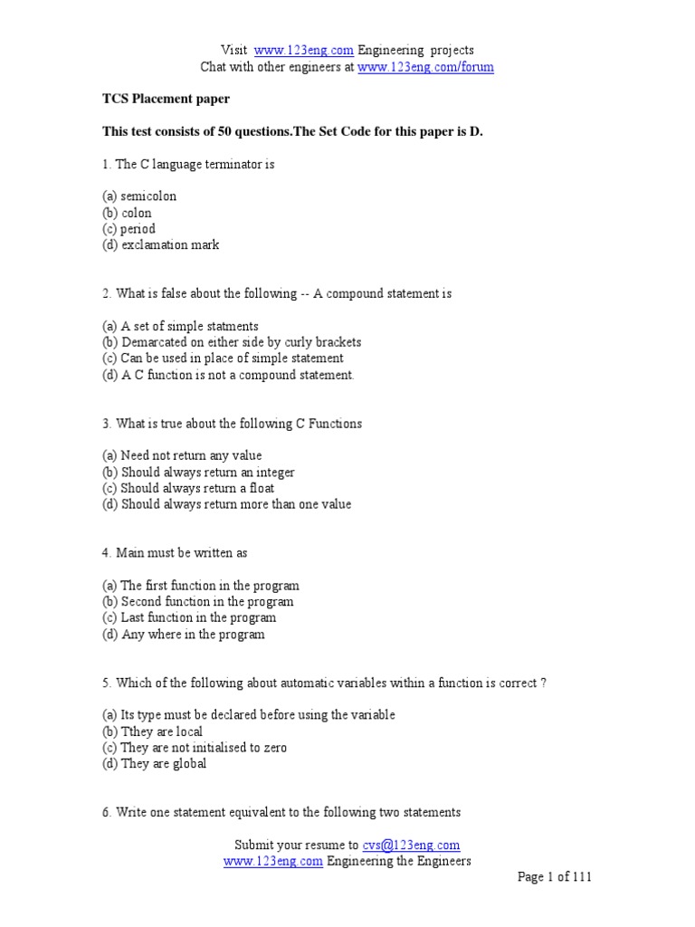 Tcs Placement Papers PDF | PDF | Fraction (Mathematics) | Control Flow