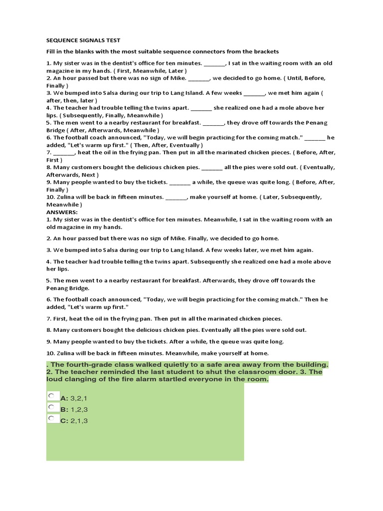 Sequence Signal Words Exercise | PDF | Sports