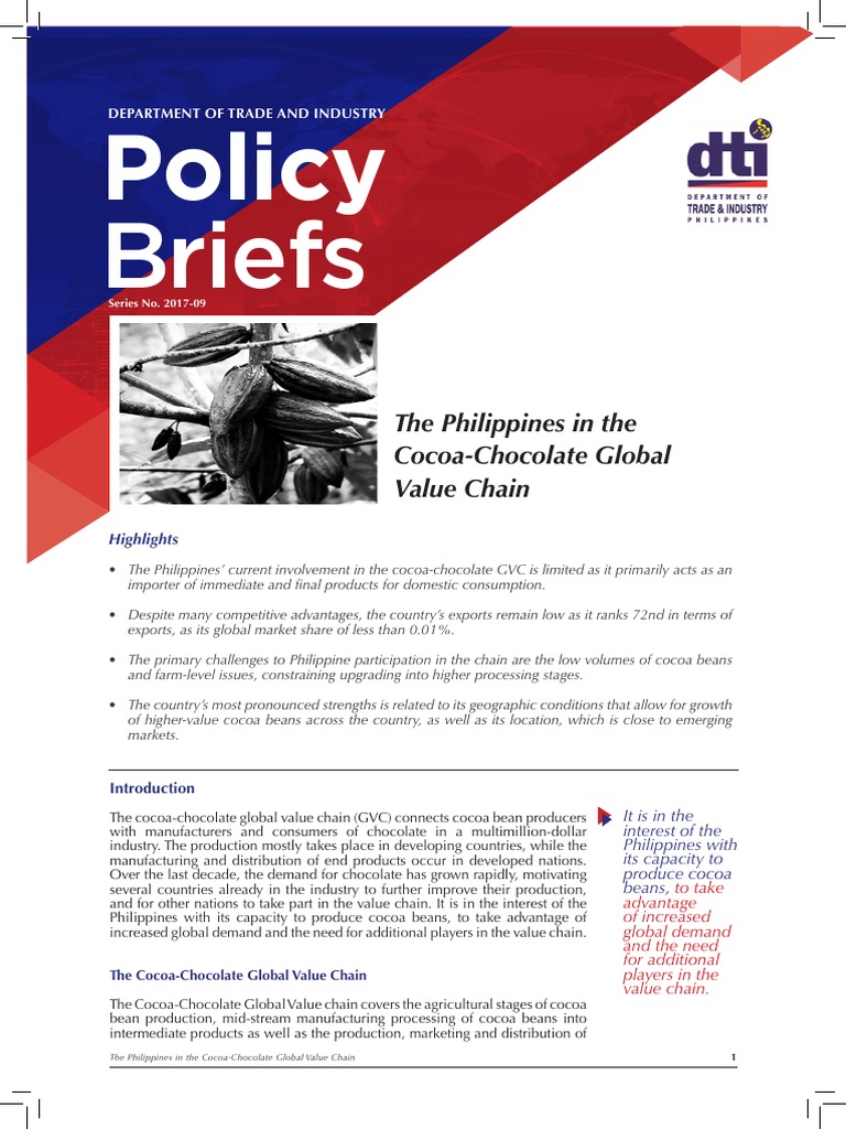 DTI Policy Brief 2017 09 The Philippines in The Cocoa Chocolate Global ... DTI Policy Brief 2017 09 The Philippines in The Cocoa Chocolate Global ...