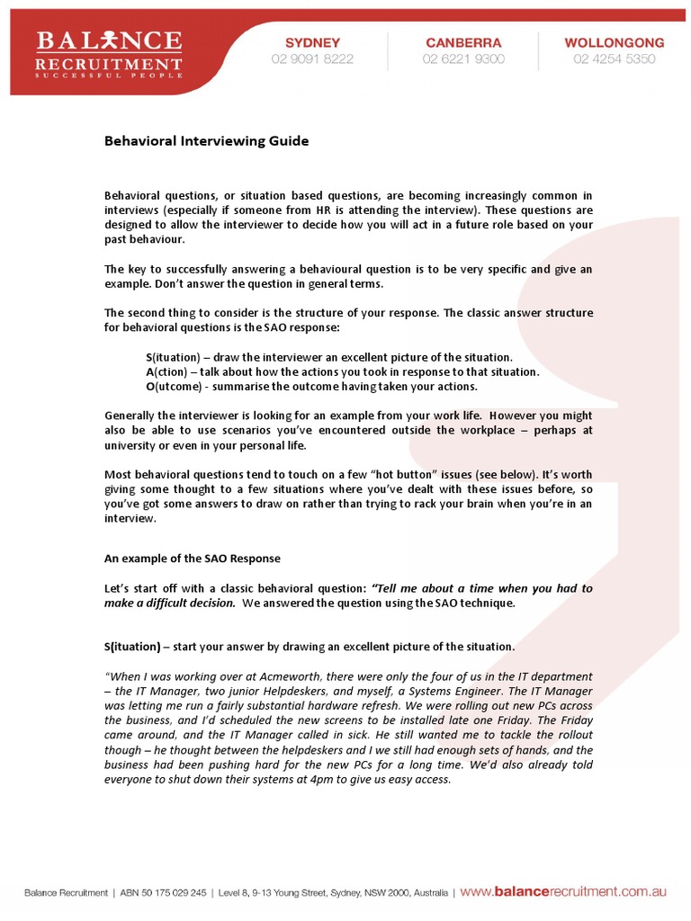 Behavioural Interview Questions | PDF | Job Interview | Behavior