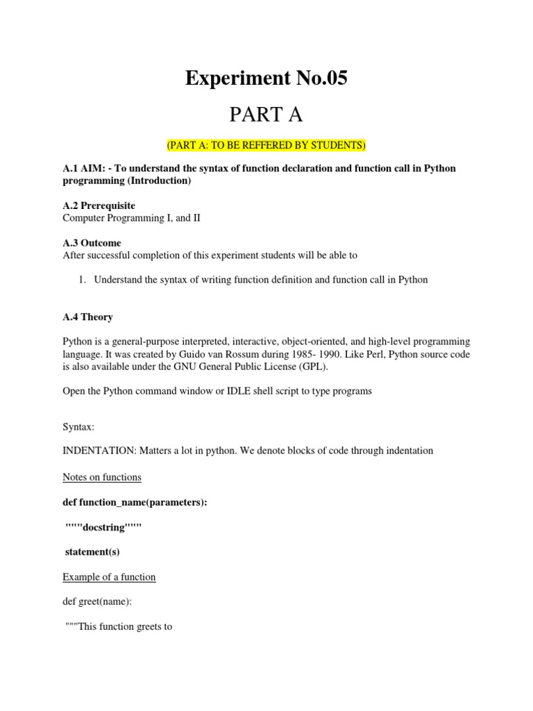 Experiment No.05: Part A | PDF | Python (Programming Language) | Parameter (Computer Programming)