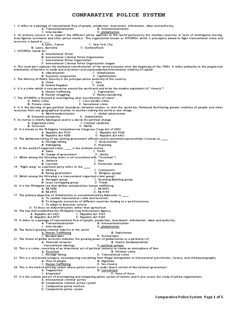 Comparative Police System Page 1 of 5 | PDF | Human Trafficking | Money ...