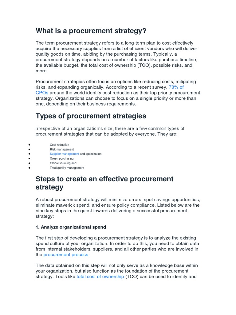 What Is A Procurement Strategy | PDF | Procurement | Strategic Management