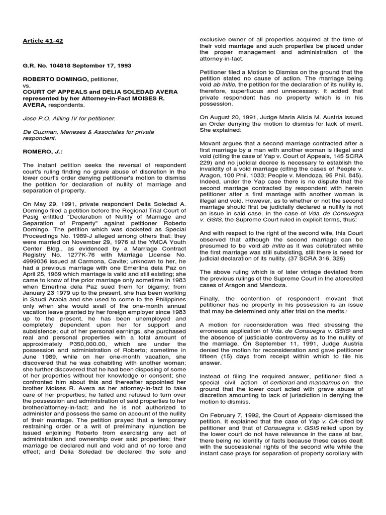 Article 41 | PDF | Annulment | Marriage