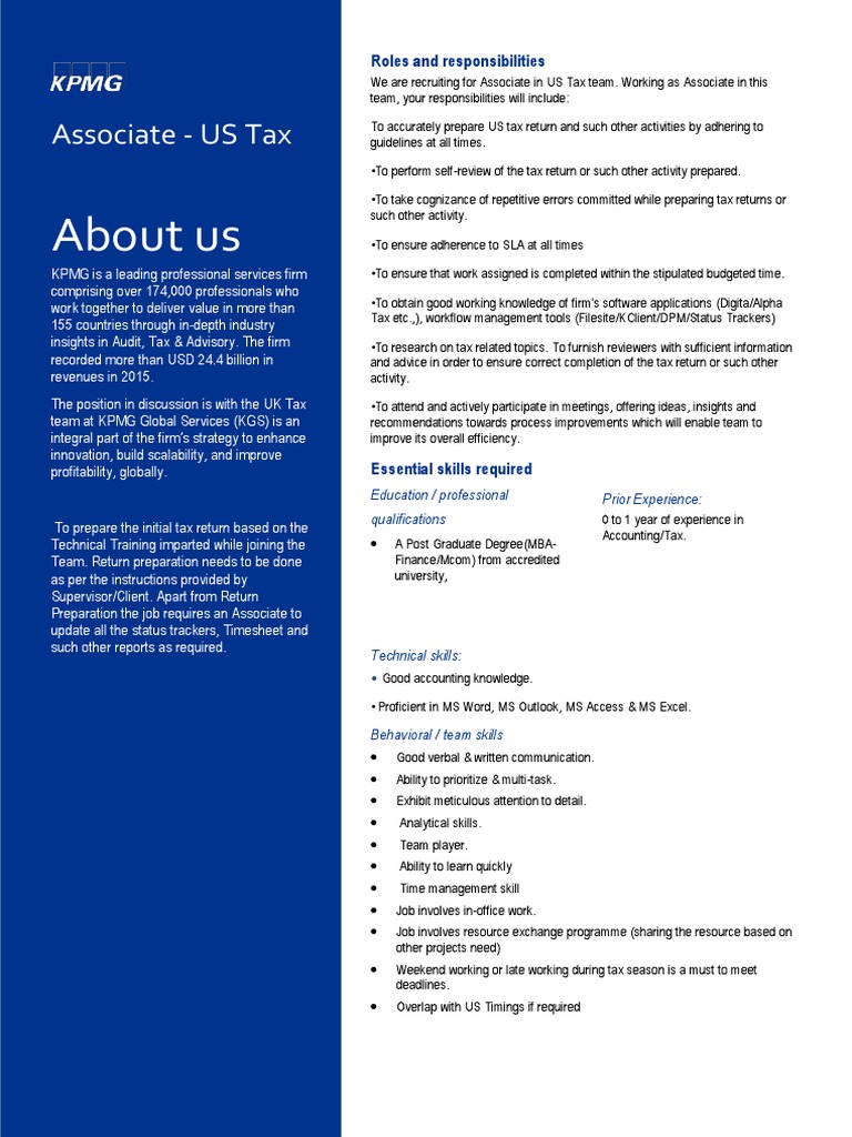 Associate - US Tax: Job Description and Responsibilities | PDF | Taxes ...