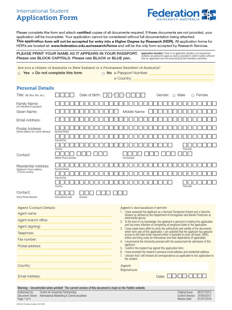 International Student Application Form: Guidance for Prospective Students Seeking Admission ...