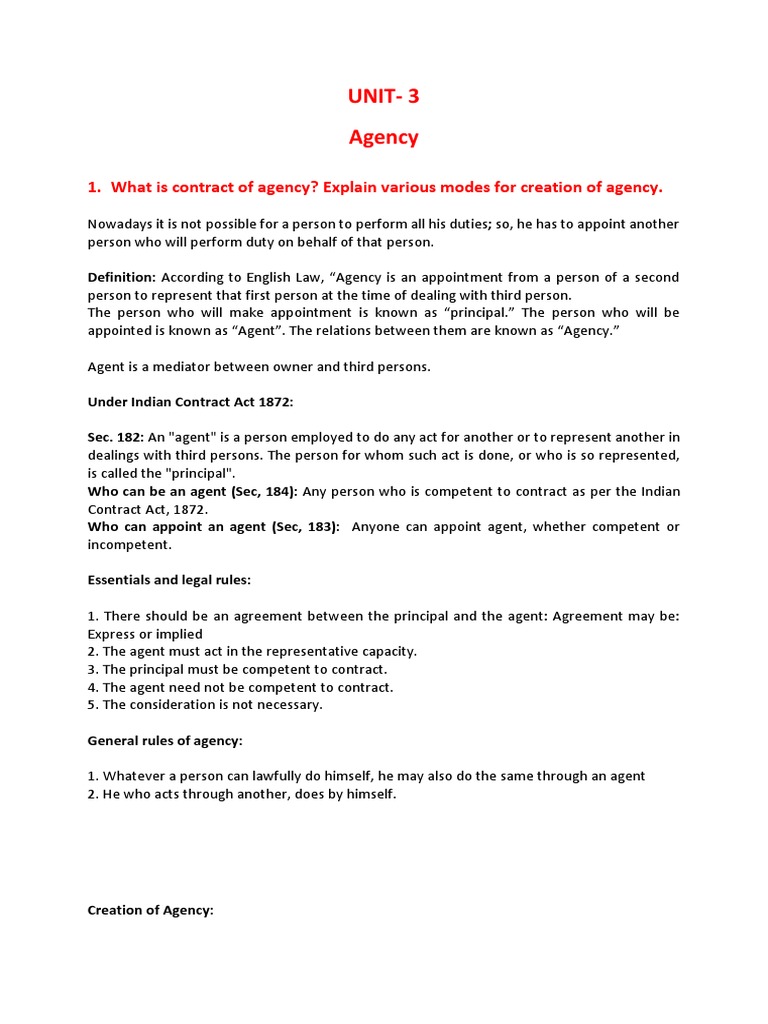 An In-Depth Examination of Agency Law: Types of Agents, Creation of ...