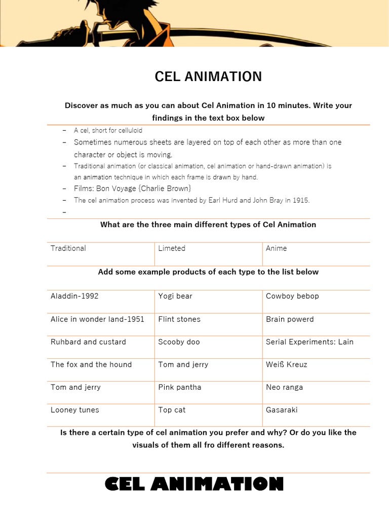 Cel Animation Handout | PDF | Animation | Anime