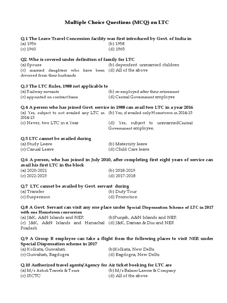 MCQ On LTC | PDF | Government | Social Institutions