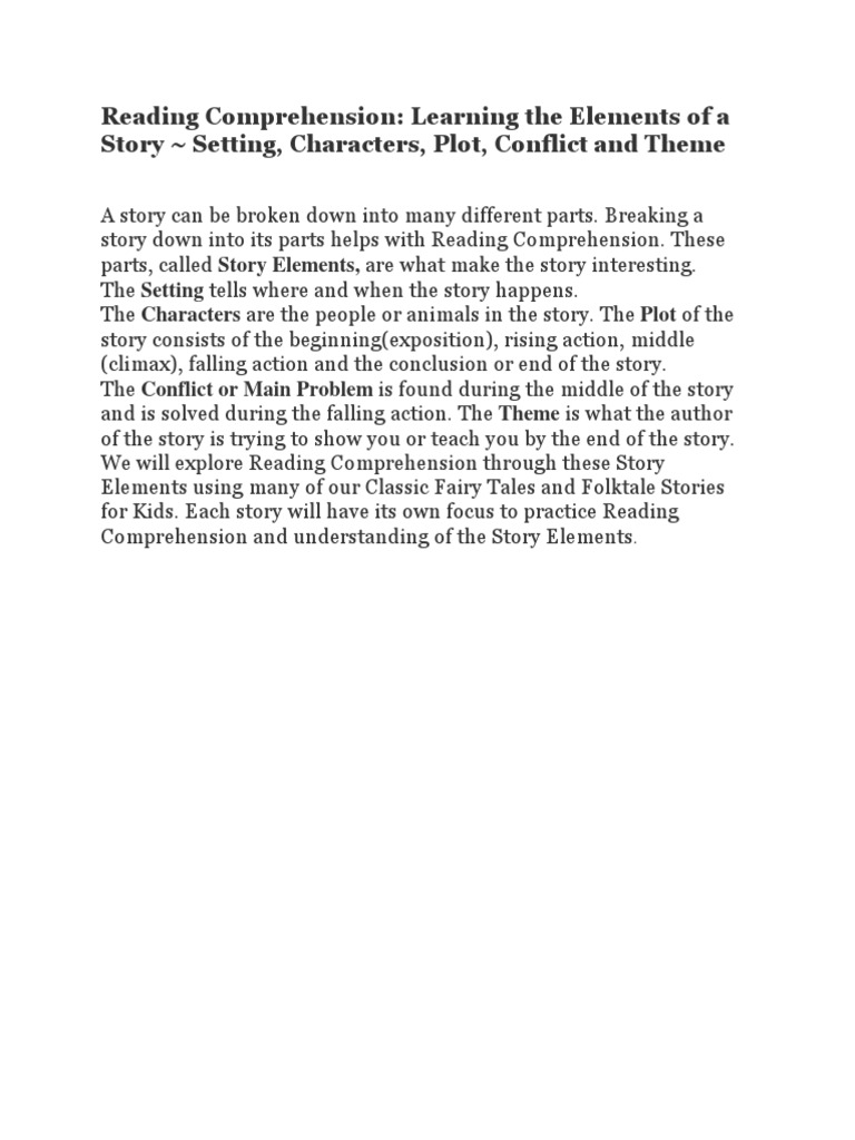 Reading Comprehension: Learning The Elements of A Story Setting ...