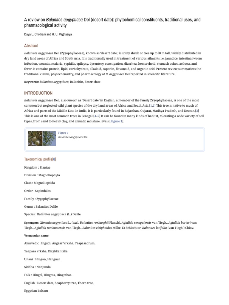 A Review On Balanites Aegyptiaca Del (Desert Date) - Phytochemical ...